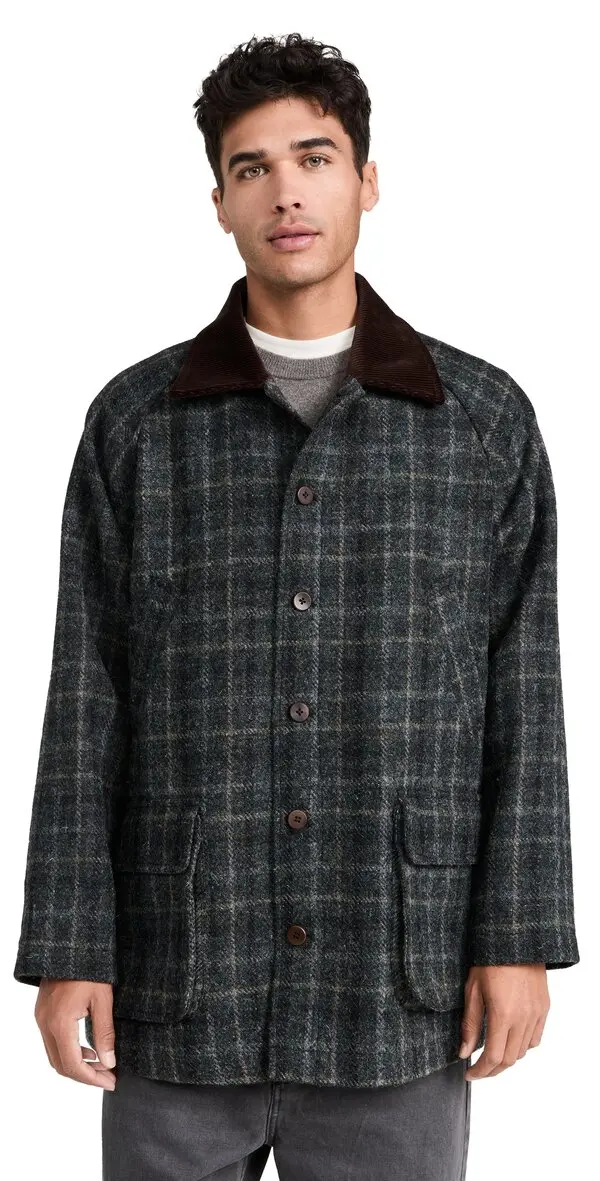 De Bonne Facture Hunting Jacket In Grey Windowpane Check - 60% Off